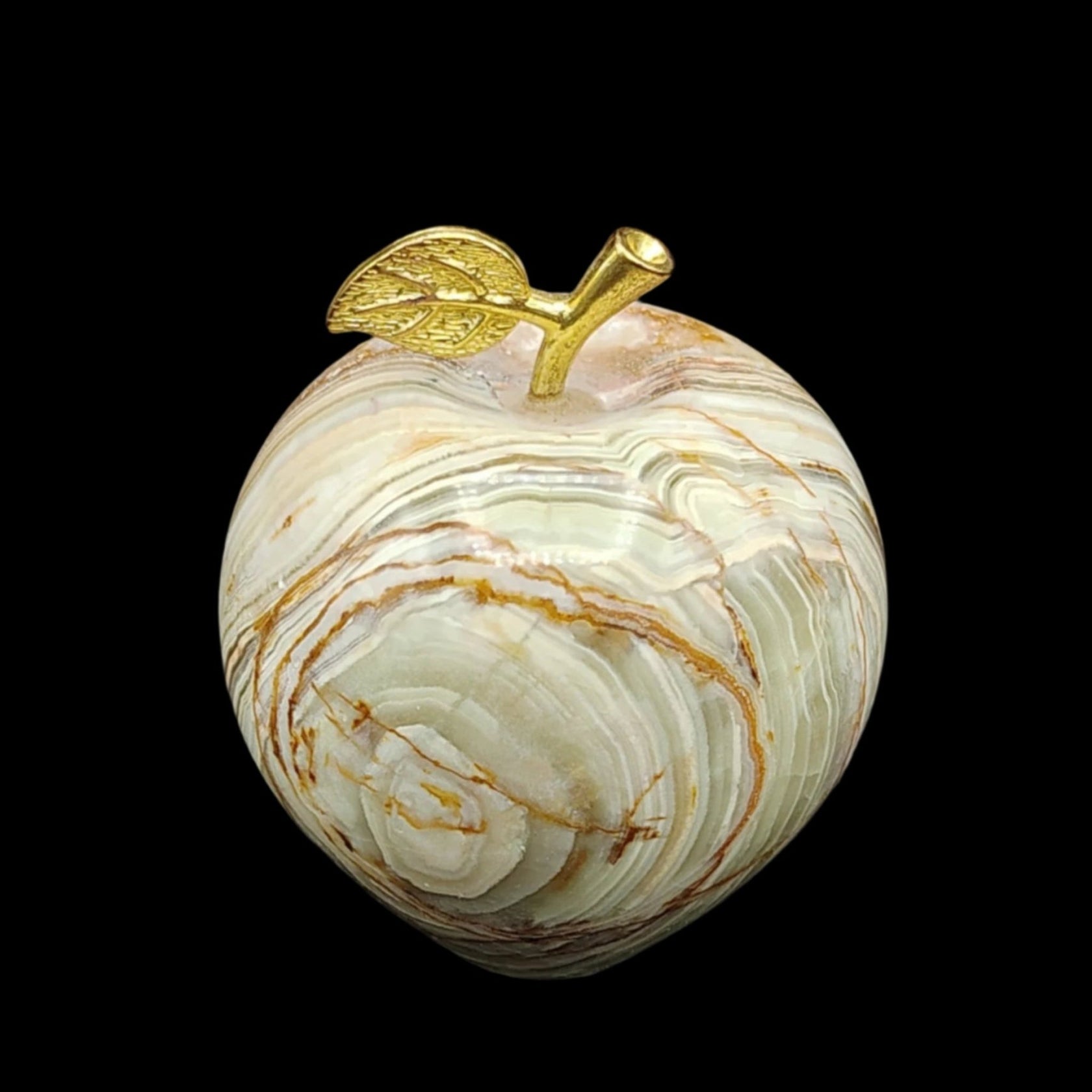 Polished Banded Onyx Apple - Gold-Plated Leaf Accent – Ron Coleman Mining